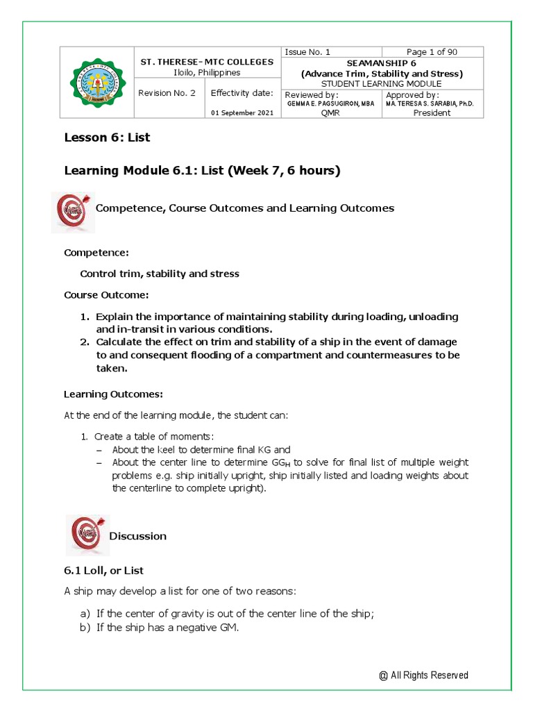 3b Midterm LMS SEAM 6 | PDF | Buoyancy | Ships