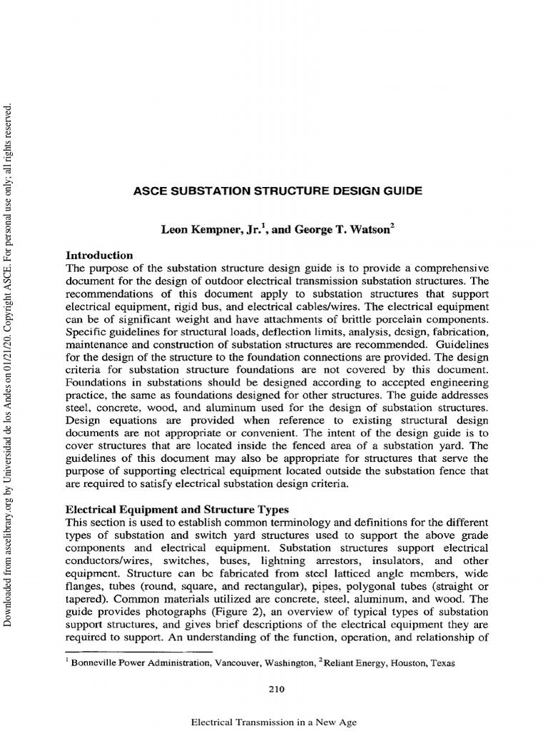 ASCE Substation Structure Design Guide | PDF | Electrical Substation ...