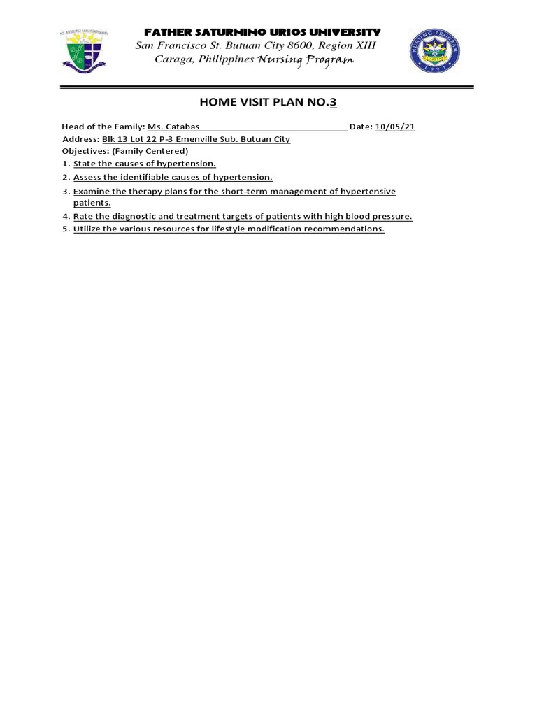 CHN - Home - Visit - Plan No. 3 Catabas Final | PDF | Nursing | Hypertension