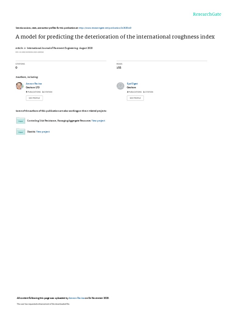 A Model For Predicting The Deterioration Of The International Roughness Index Pdf Road