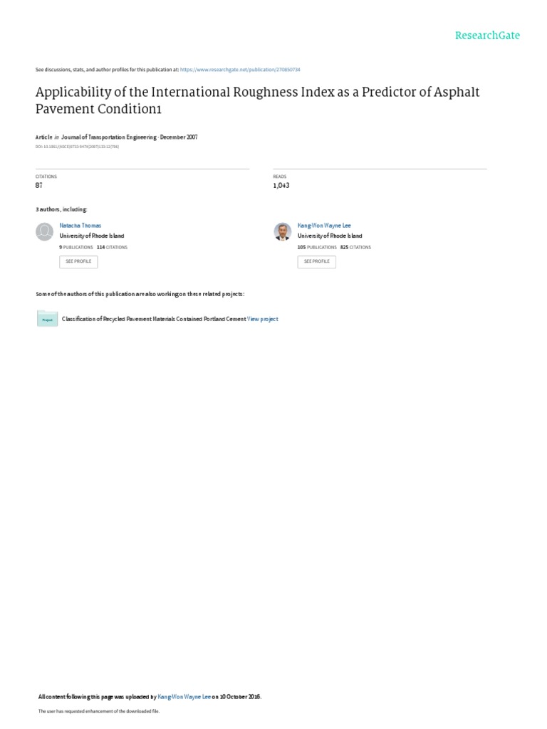 Applicability of The International Roughness Index As A Predictor of ...