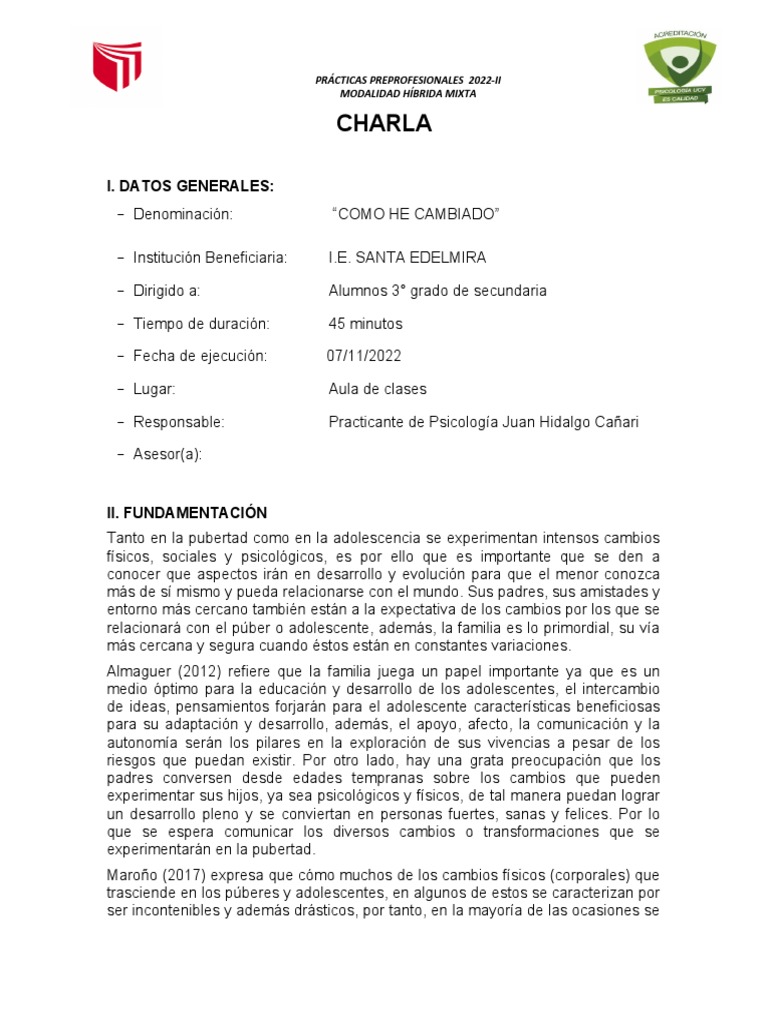 Charla 2 | Descargar gratis PDF | Adolescencia | Pubertad