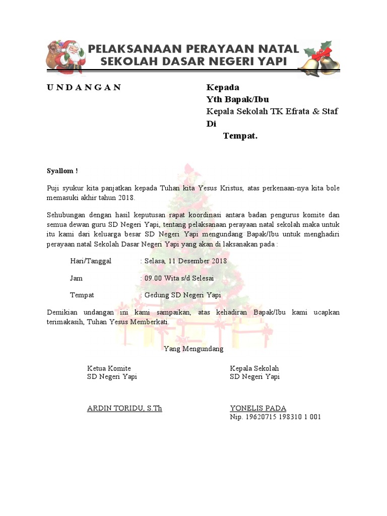 Undangan Perayaan Natal Sekolah | PDF