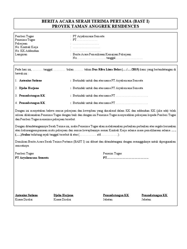 Form Berita Acara Serah Terima Pertama (DGN Retensi) | PDF