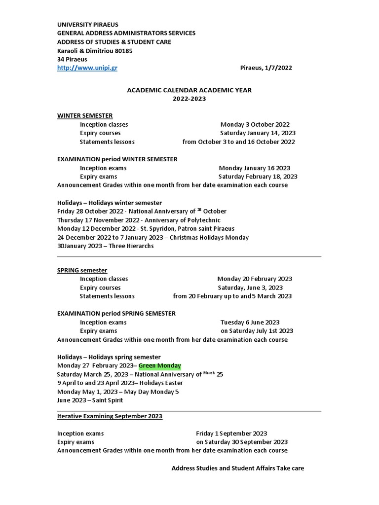 Academic Calendar 2022-2023 | PDF