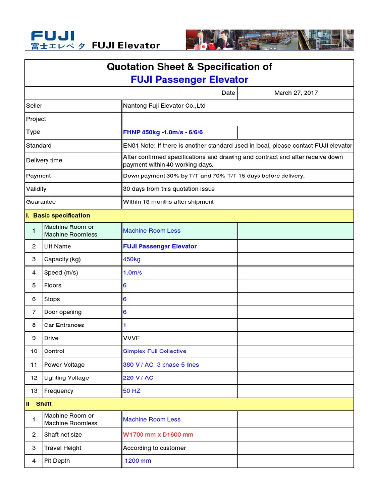 Quotation For Lift 450kgs-6 | PDF