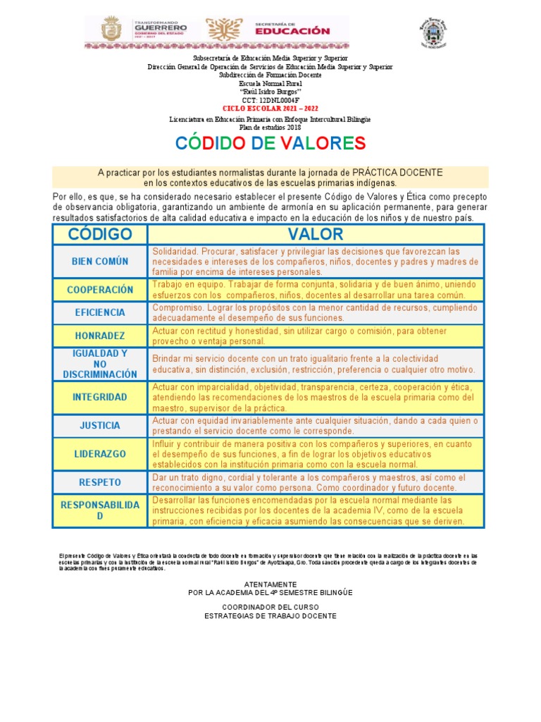 Código de Valores para Docentes Bilingües | PDF