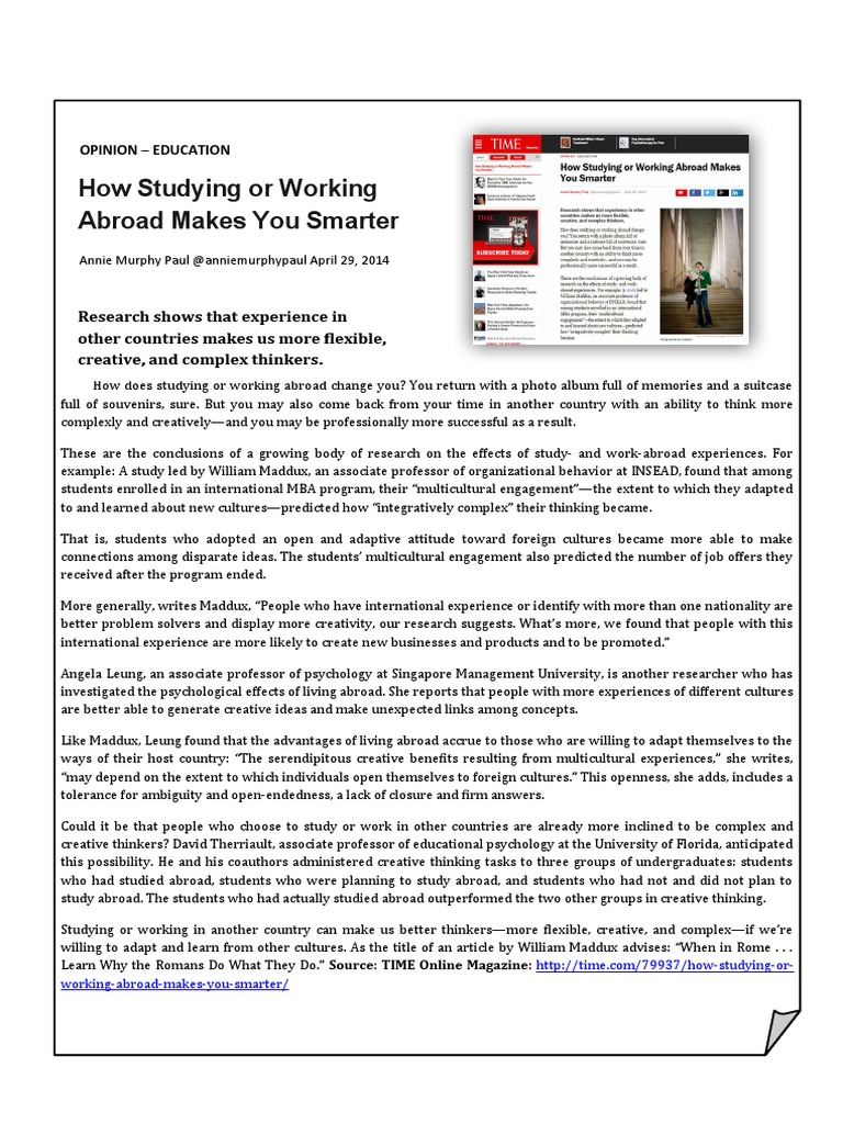 How Studying or Working Abroad Makes You Smarter Reading Comprehension ...
