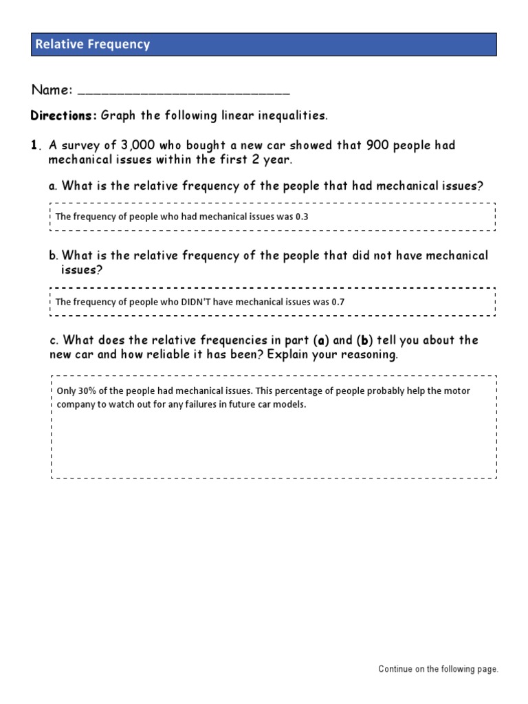 Relative Frequency Analysis Worksheet | PDF | Language Arts ...