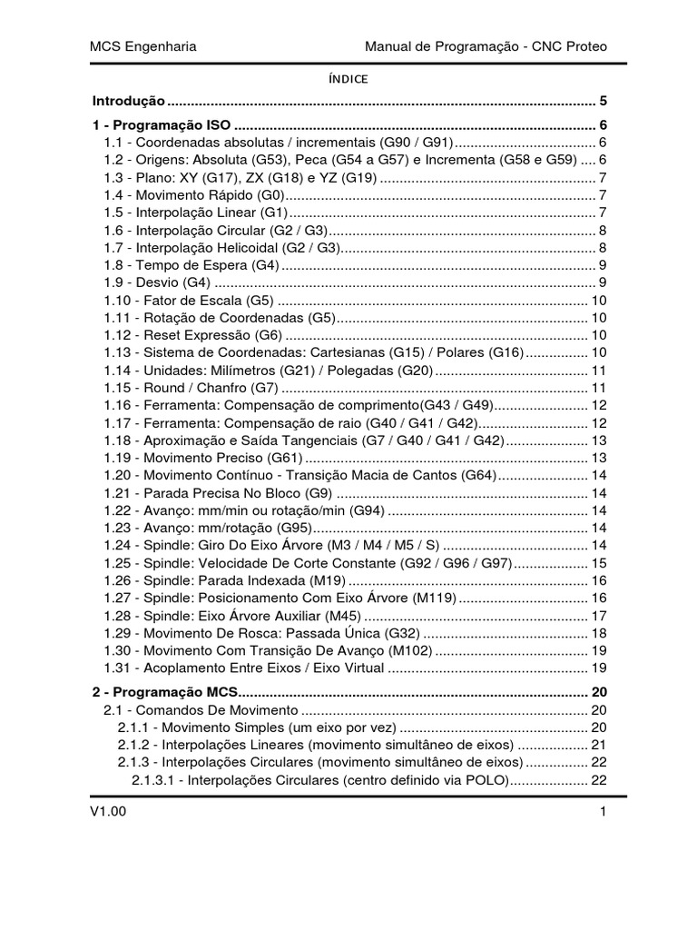 Manual de Programação - CNC Proteo | PDF | Círculo | Sistema de ...