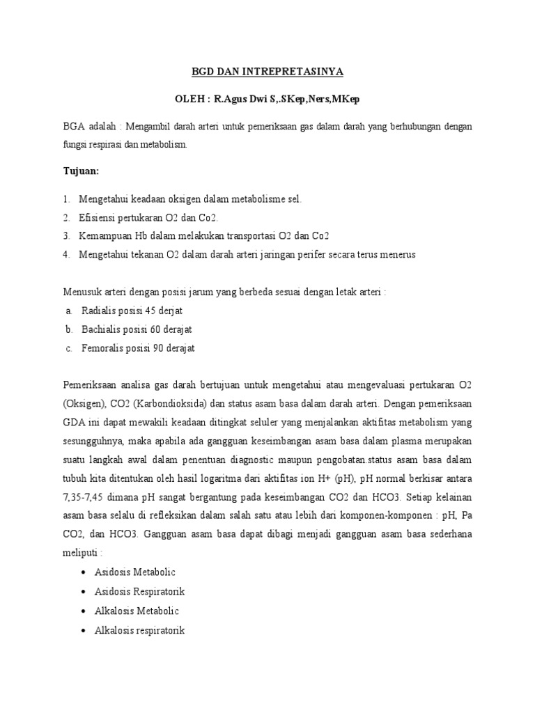 Interprestasi Analisis Gas Darah (BGA) | PDF