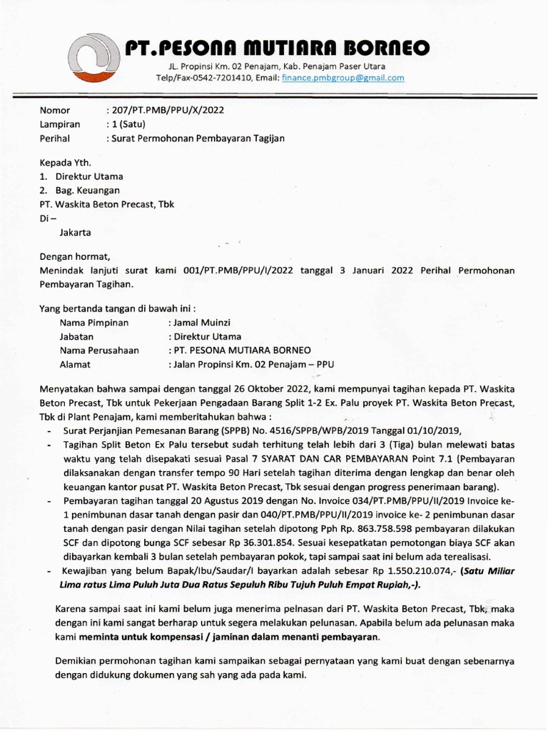 Surat Tagihan Waskita20221027 - 10191162 | PDF