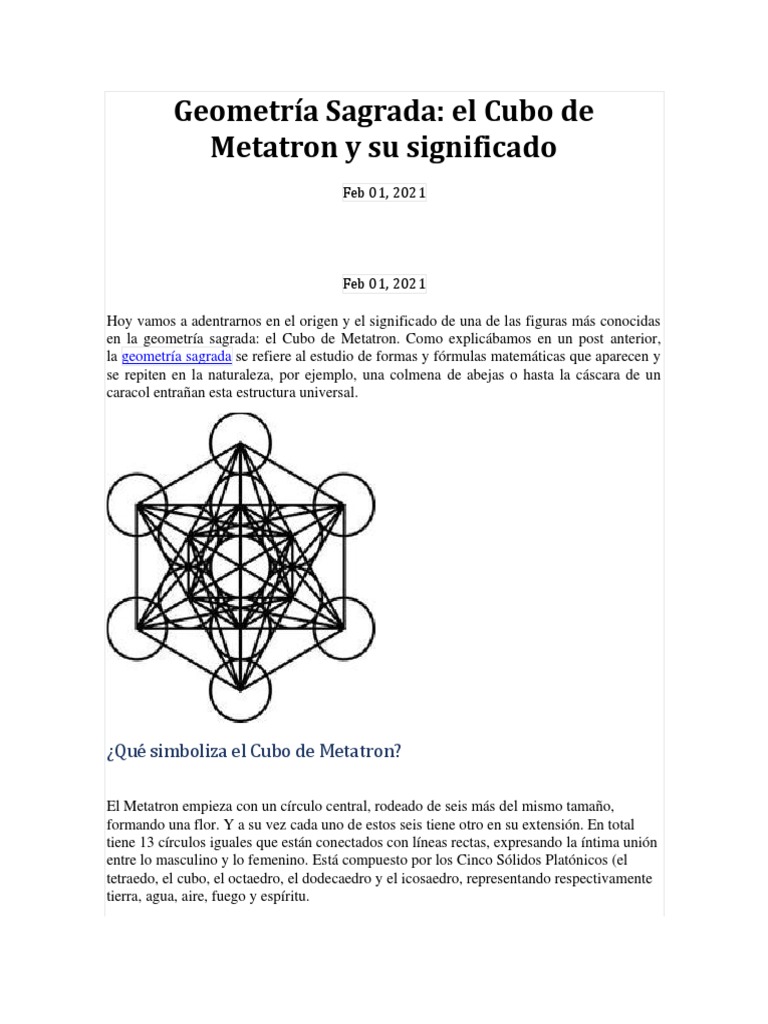 Geometría Sagrada - El Cubo de Metatron y Su Significado | PDF | Universo