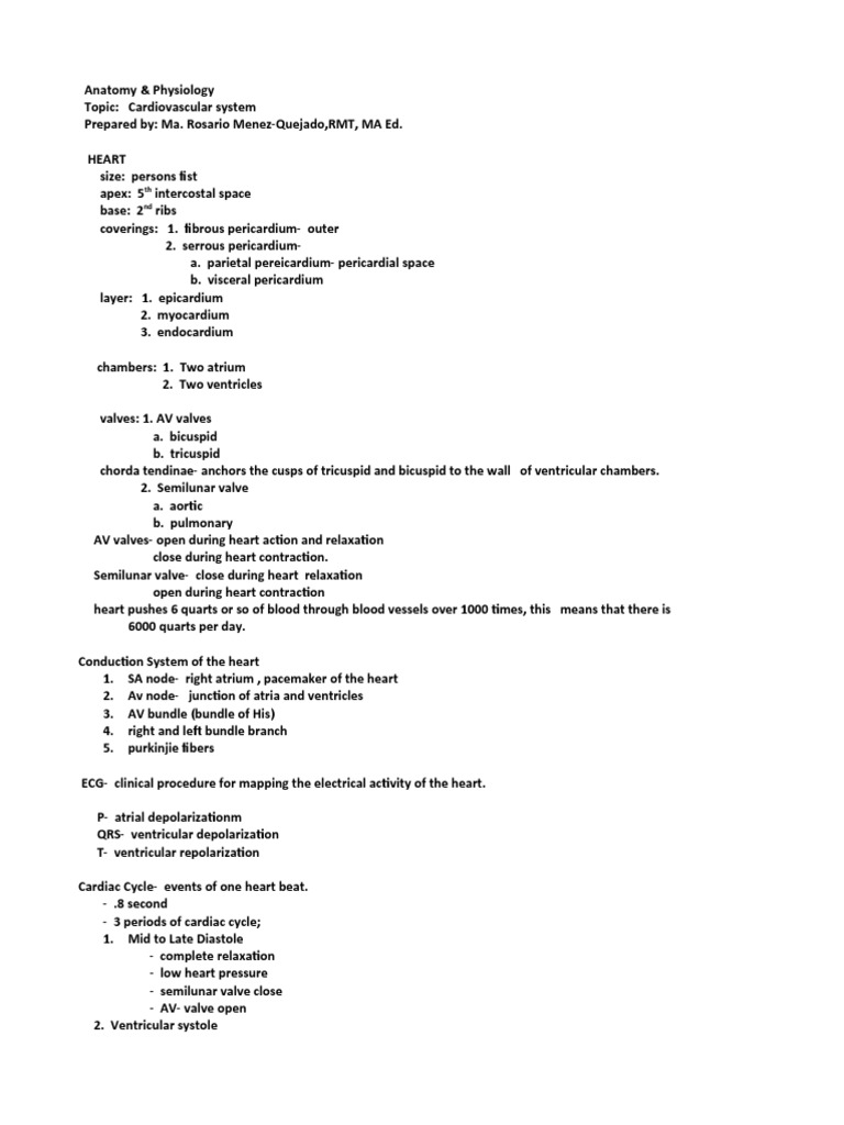 MODULE 20 HANDOUTS Cardiovascular System | Download Free PDF | Heart | Heart Valve