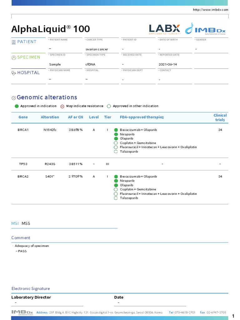 Alpha Liquid 100 Samp Rep | PDF | Ovarian Cancer | Clinical Medicine