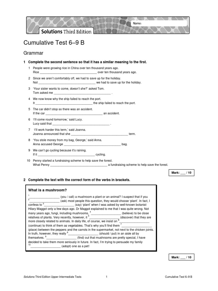 Sol3e Uppint Cumulative Test 6-9 B | PDF | Literacy | Patient