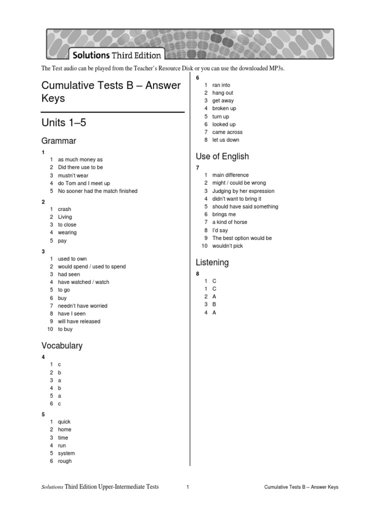 Sol3e Uppint Cumulative Test Answer Keys B | PDF | Workweek And Weekend Sol3e Uppint Cumulative Test Answer Keys B | PDF | Workweek And Weekend