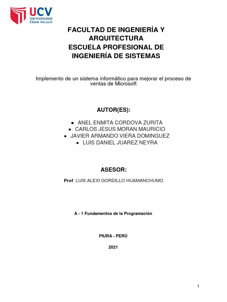 Sistema informático para ventas Microsoft | PDF | Microsoft Office ...