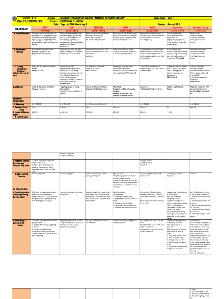 Grade 2 All Subjects Q2 Week 6 Day 2 | PDF