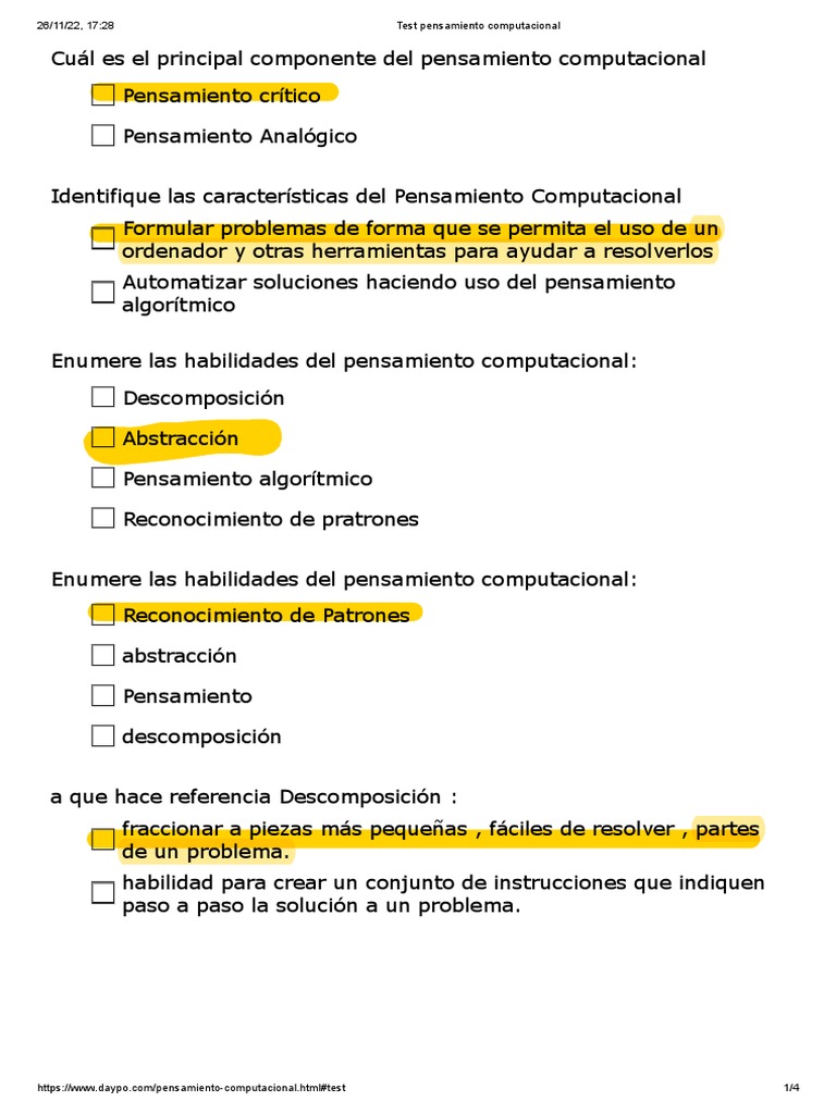 Test Pensamiento Computacional 1 | PDF | Pensamiento | Algoritmos