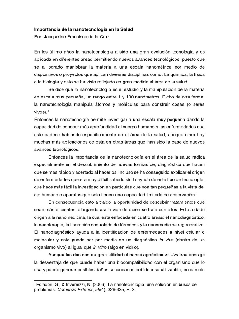 La importancia de la nanotecnología en el diagnóstico y tratamiento de enfermedades desde una ...