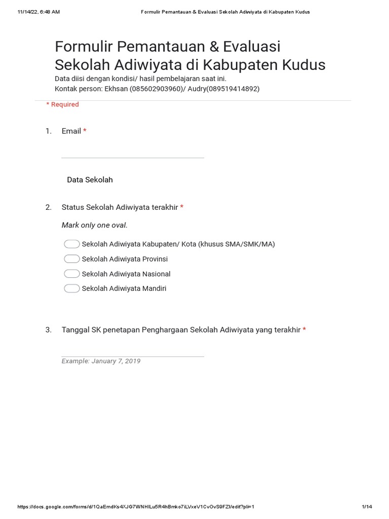 Formulir Pemantauan & Evaluasi Sekolah Adiwiyata Kabupaten Kudus ...