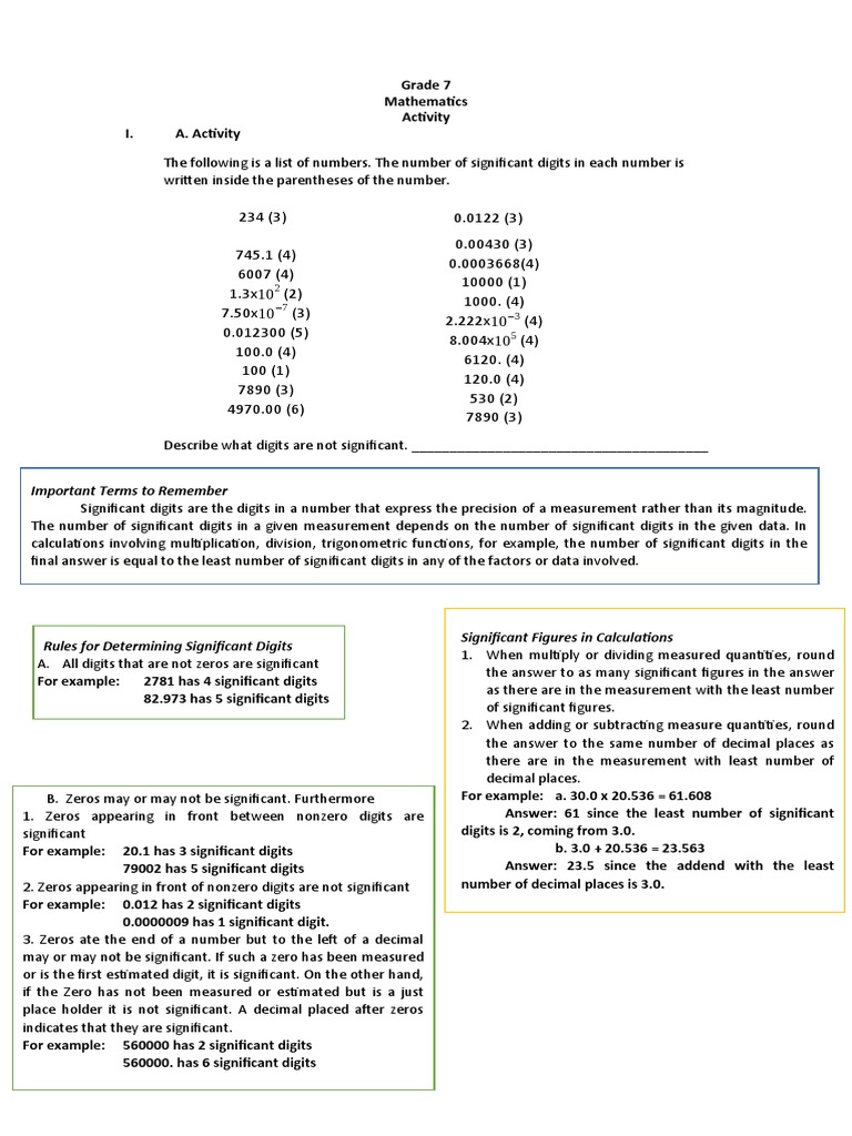 Grade 7 - Activity | PDF | Significant Figures | Numbers