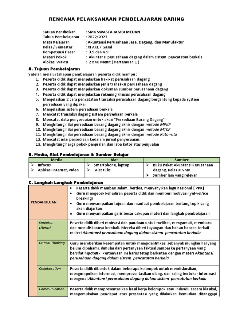 Contoh RPP Terbaru K13 Edisi 2020 | PDF
