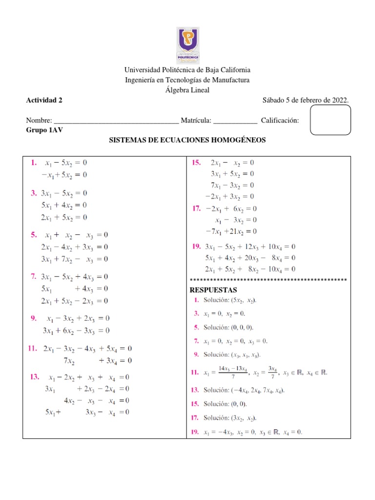 Actividad 2 Alg. Lin. (2022-1) | PDF