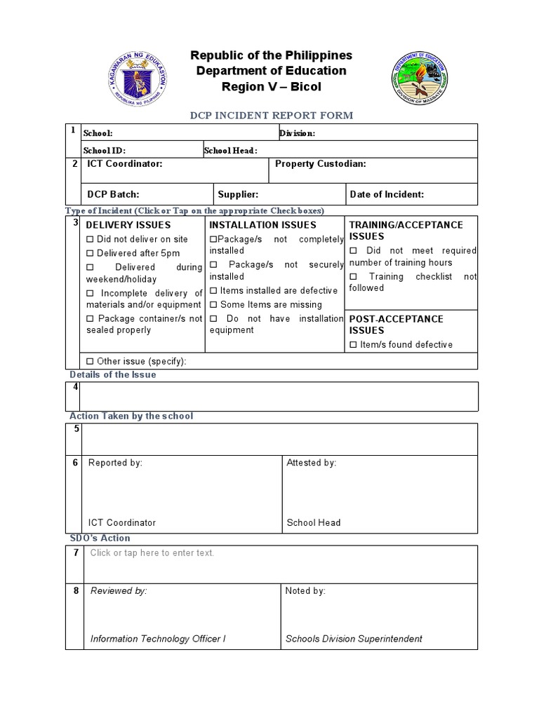 DCP Incident Report Form Template | PDF