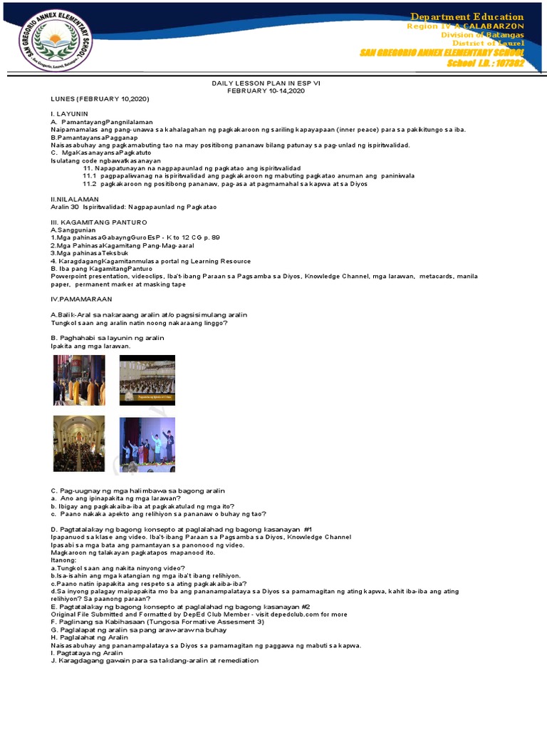 Daily Lesson Plan in Esp Vi | PDF