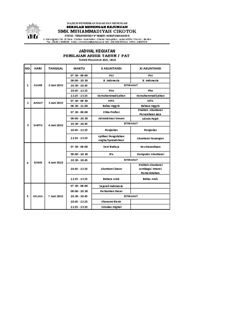 Jadwal Pat 2022 | PDF
