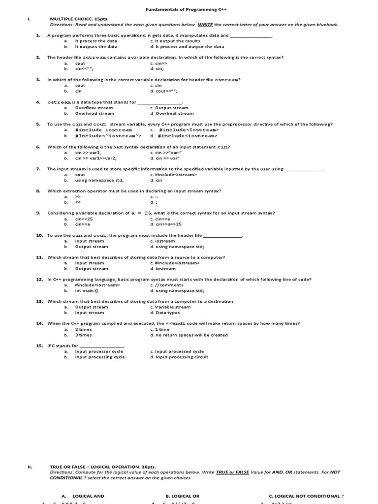 Fundamentals Of Programming C Test Pdf Computer Program Programming 3064