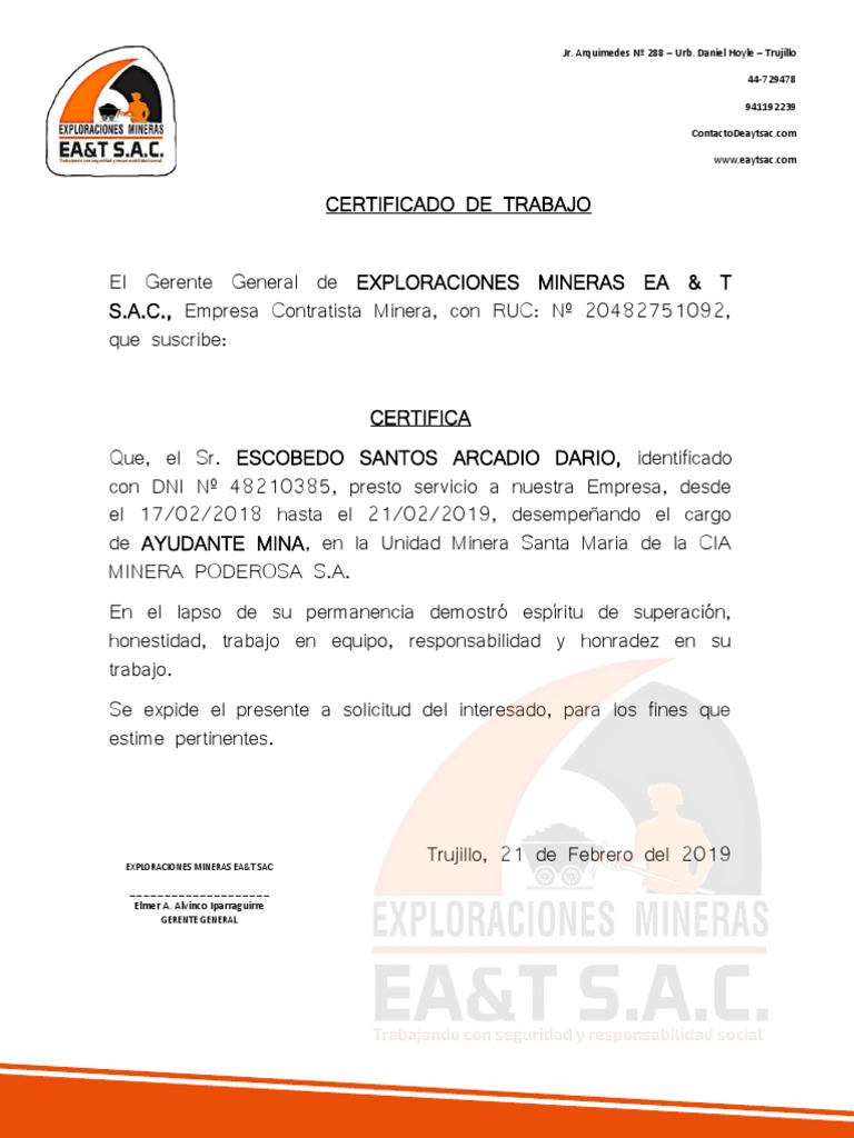 Certificado de Trabajo Et& | PDF