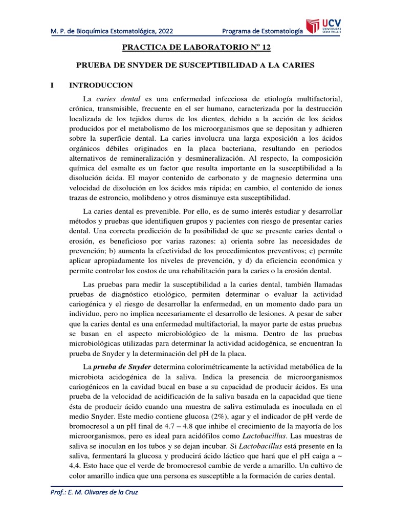 Guia Práctica 12-Prueba de Snyder de Susceptibilidad A La Caries | PDF