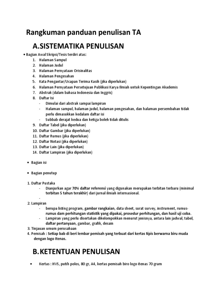 Rangkuman Panduan Penulisan Ta Pdf