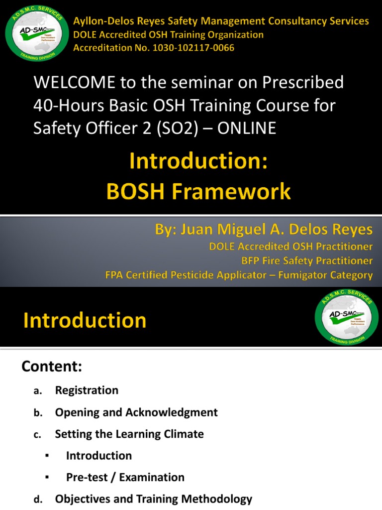 01 BOSH - Introduction BOSH Framework | PDF | Occupational Safety And Health | Safety