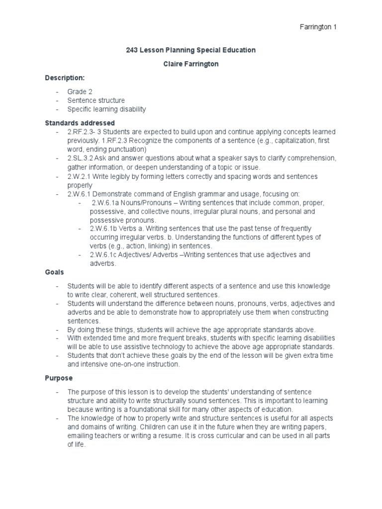 Lesson Plan | PDF | English Grammar | Learning Disability