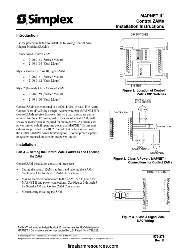Simplex MAPNET II Control ZAMs Installation Instructions | PDF