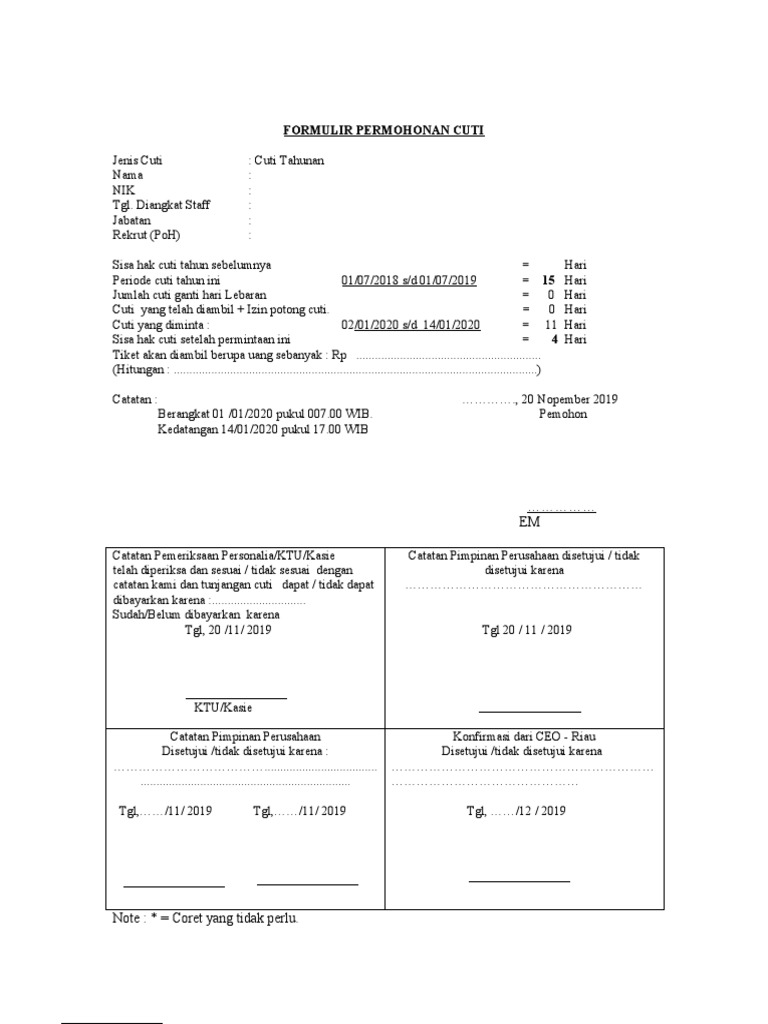 FORM PERMOHONAN CUTI TAHUNAN | PDF