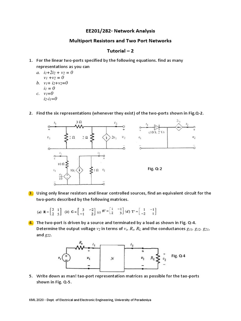 Analysis of Linear Two-Port Networks: Representations, Matrices, and Circuit Synthesis | PDF ...