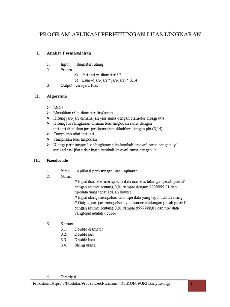 Laporan Praktikum 1 Luas Lingkaran | PDF | Komputer