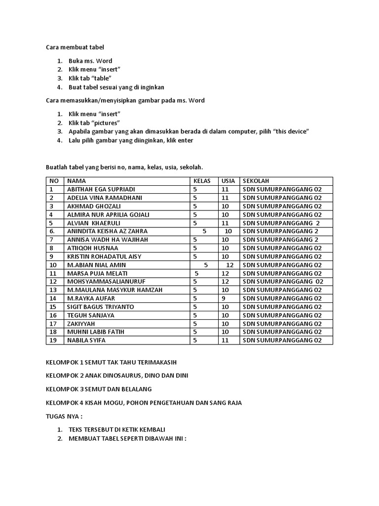 Cara Membuat Tabel | PDF