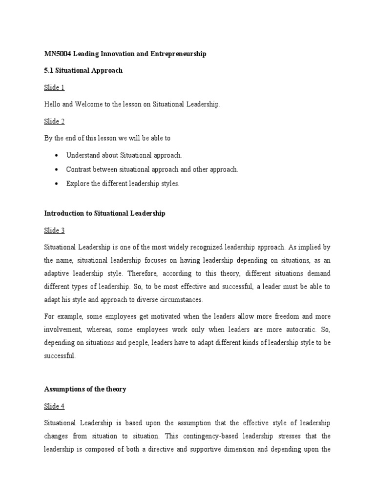 Situational Leadership Guide | PDF | Career & Growth | Self-Improvement