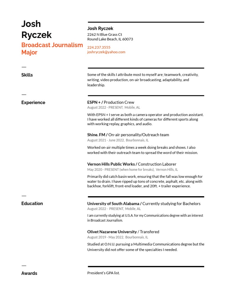Josh Ryczek Resume 1 | PDF