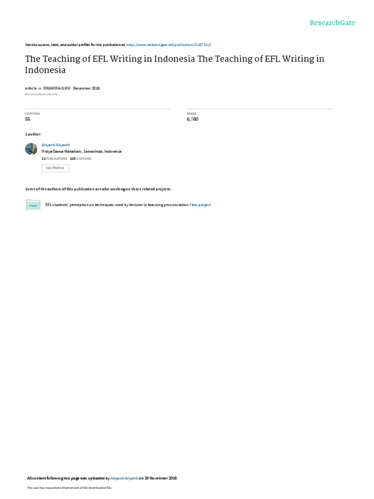 The Teaching of EFL Writing in IndonesiaPUBLISHED | PDF | Teaching ...