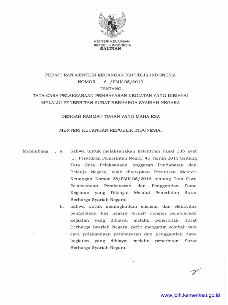 2019 - PMK 6 TC Pembayaran Proyek SBSN | PDF