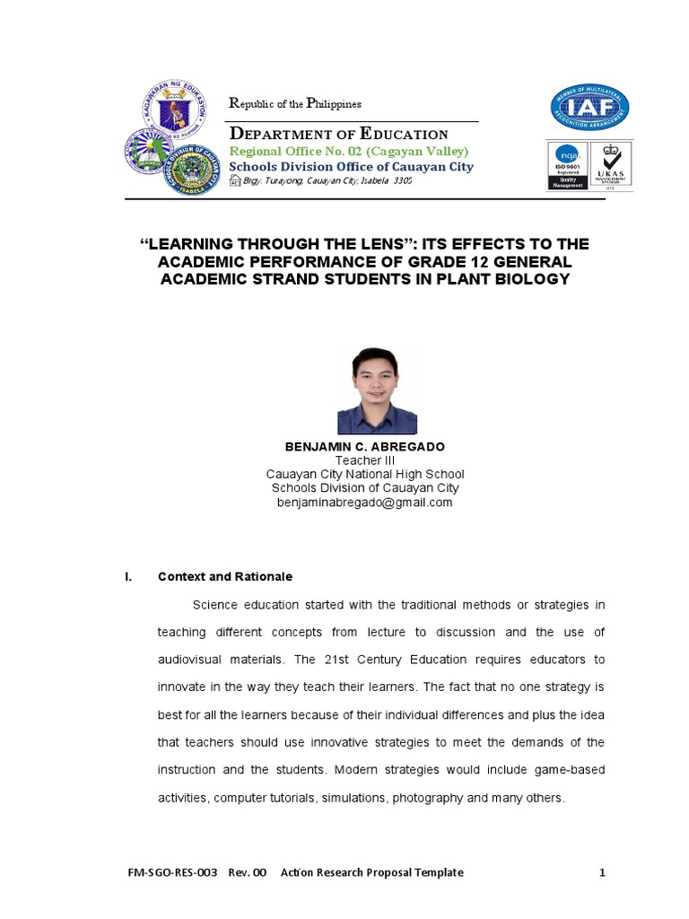 Biology FM-SGO-RES-003 Action Research Proposal Template | PDF | Leaf ...