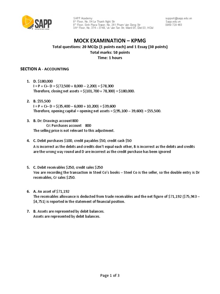 Final Test - KPMG - A - 3.19.2018 | PDF | Financial Audit | Debits And ...