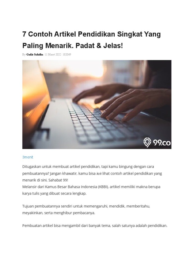 Contoh Artikel Pendidikan Singkat Menarik | PDF